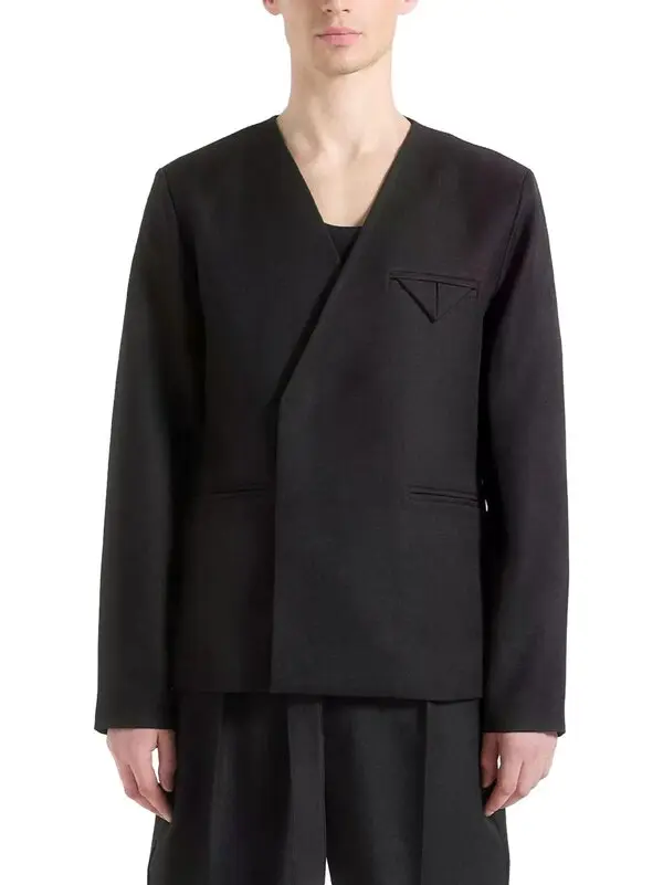 Manière De Voir Colin Minimal Collarless Double-breasted Blazer - Black