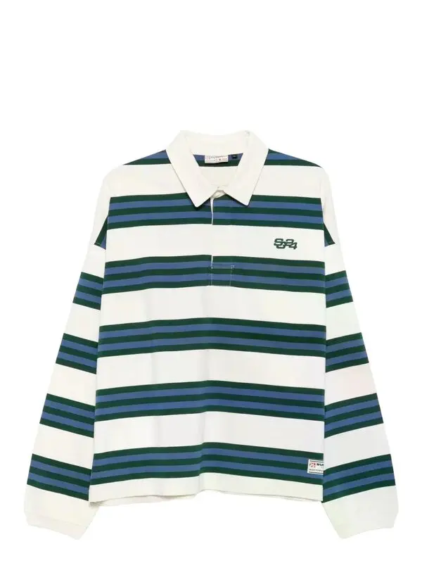 SUMMER GAMES Striped Long-sleeve Polo Shirt - Neutrals