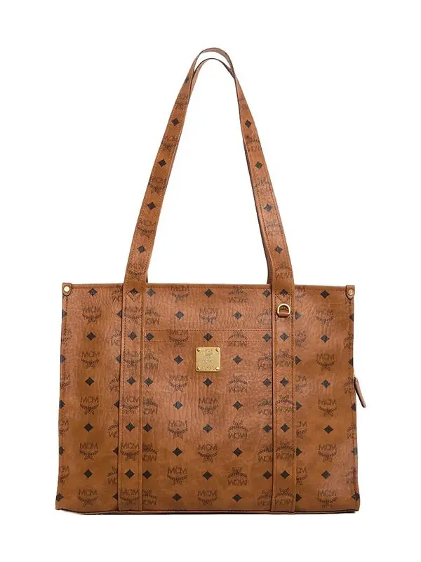 Mcm Aren Visetos Large Tote - Cognac