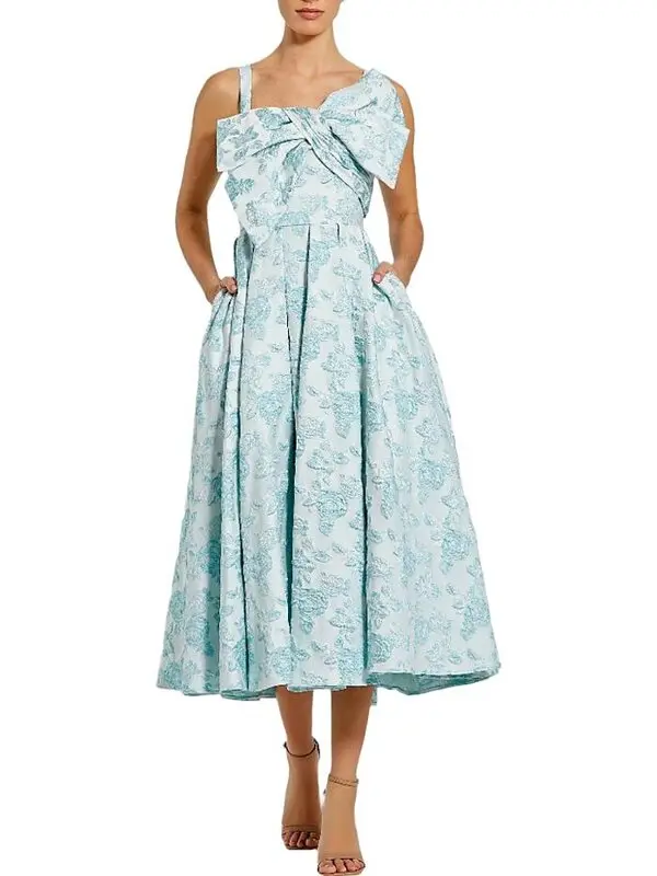 Mac Duggal Floral Brocade Dress With Bow - Seafoam