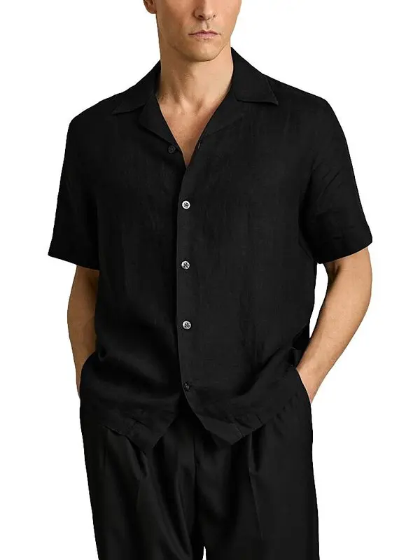 REISS Beldi Oversized Textured Camp Shirt - Black