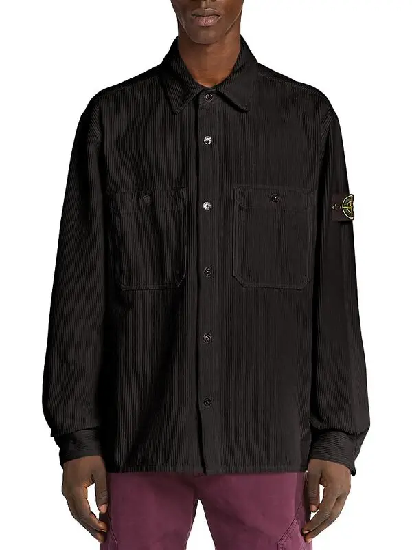 Stone Island Corduroy Snap Front Shirt - Black