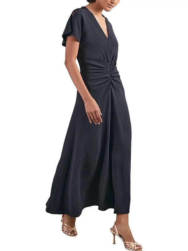 REISS Rowe Ruched Front Workwear Dress - Navy