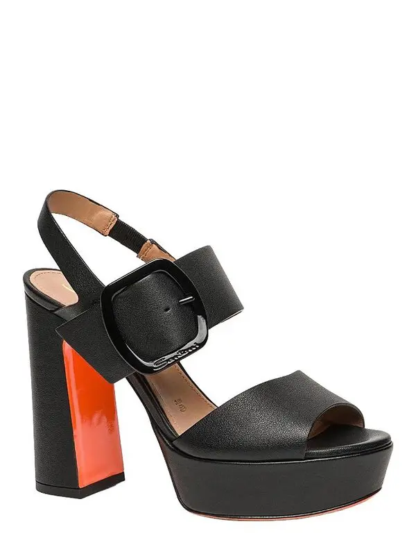Santoni Leather High Heel Sandals - Black