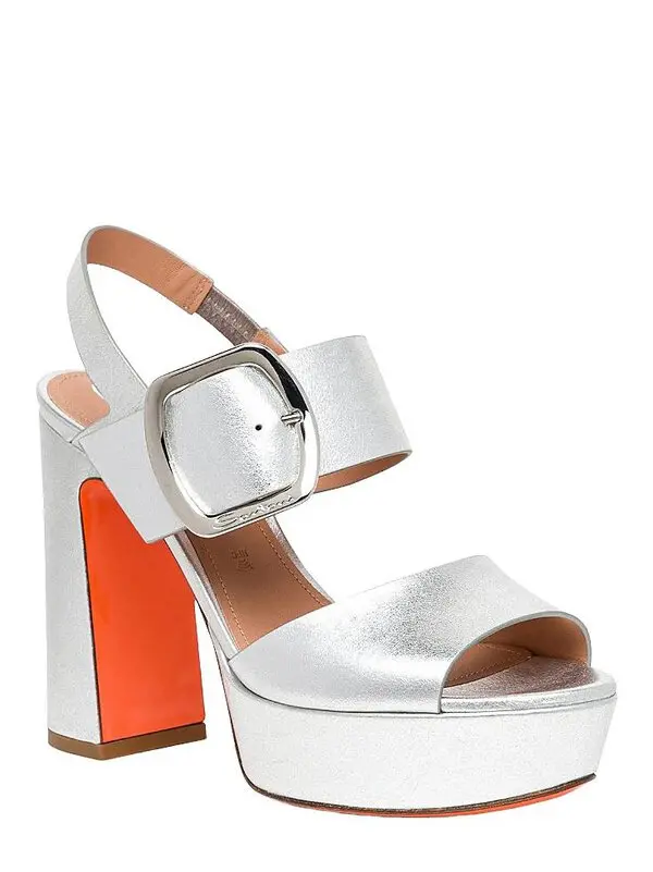 Santoni Laminated Leather High-heel Sandal - Silver Laminated