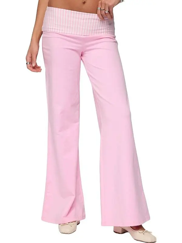 EDIKTED Striped Fold Over Pants - Pink