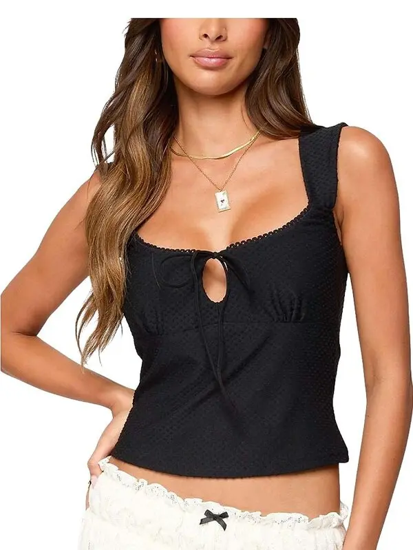 EDIKTED Leya Textured Keyhole Top - Black