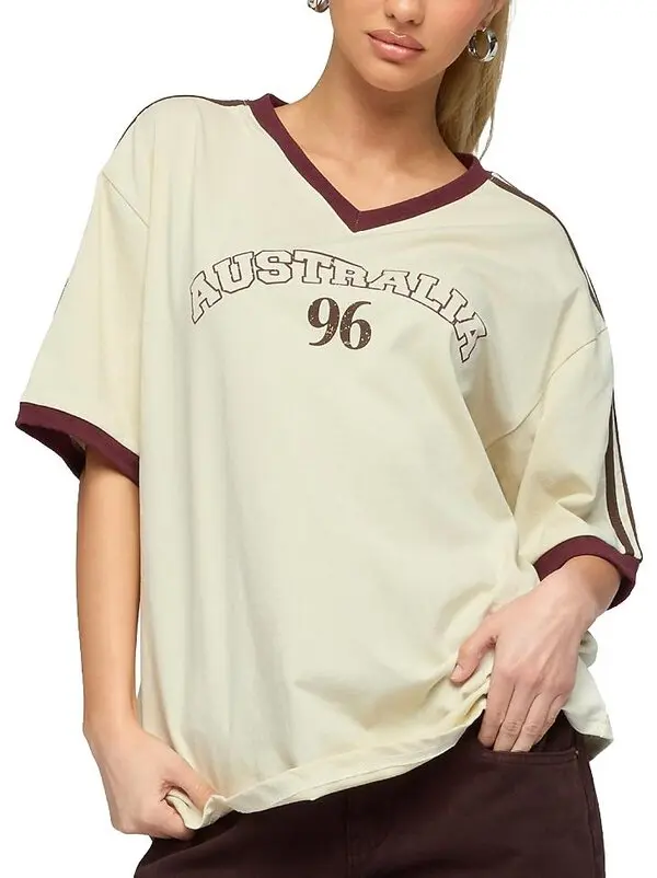 EDIKTED Australia 96 Contrast Oversized T-shirt - Cream