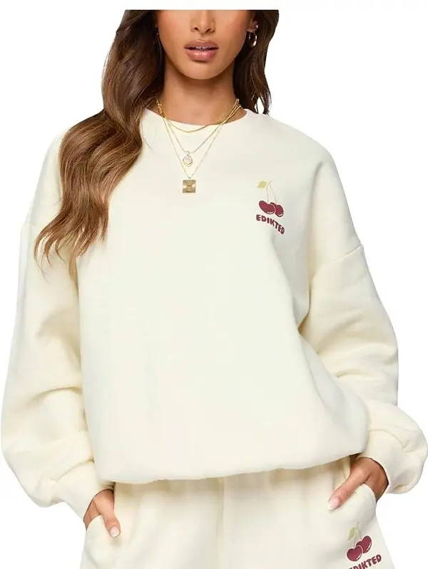 EDIKTED Cherry Babe Sweatshirt - Cream
