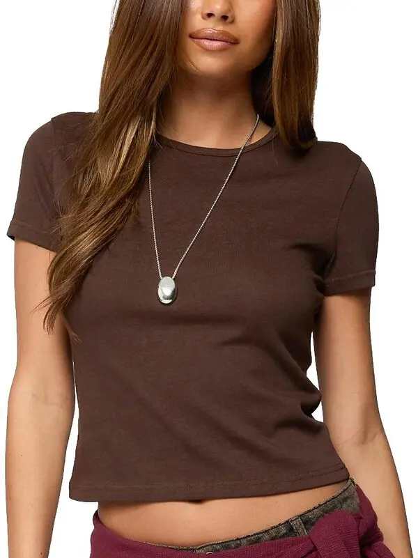 EDIKTED Nikkey Semi Sheer T-shirt - Brown