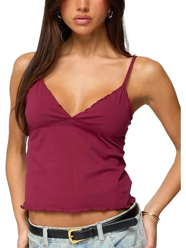 EDIKTED Glendon Babydoll Top - Burgundy