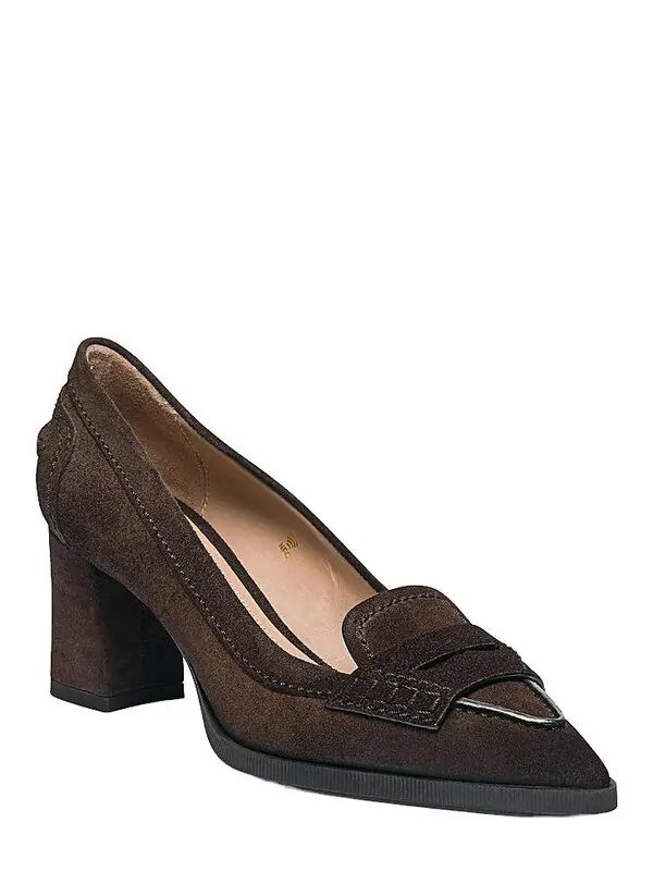 Santoni Suede Mid-heel Loafer Pumps - Brown