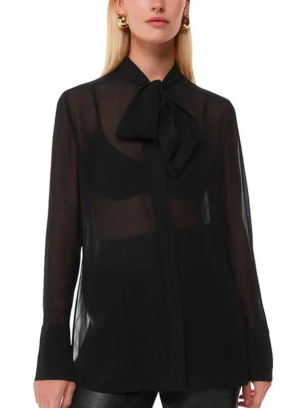 Whistles Amy Tie Neck Blouse - Black
