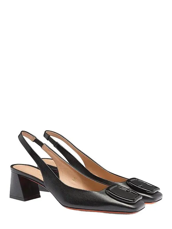 Santoni Leather Mid-heel Slingback - Black