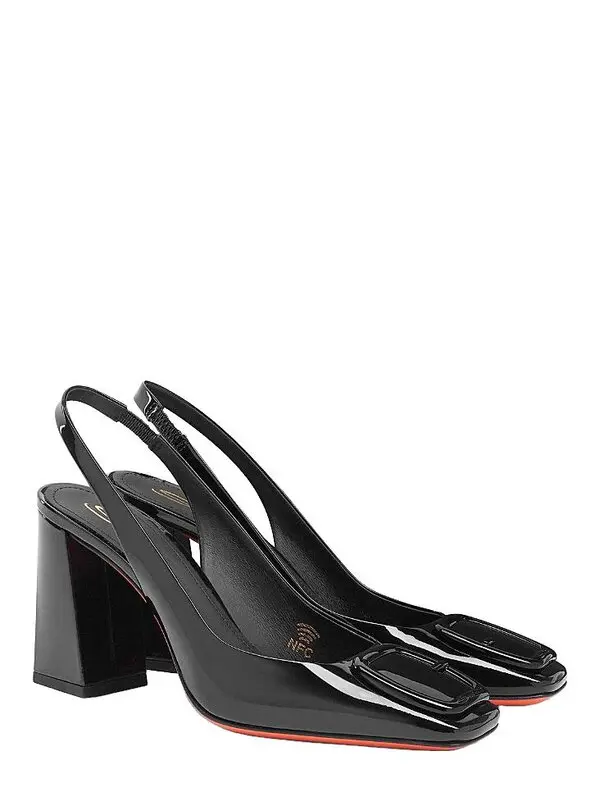Santoni Patent Leather High-heel Slingback Pumps - Black