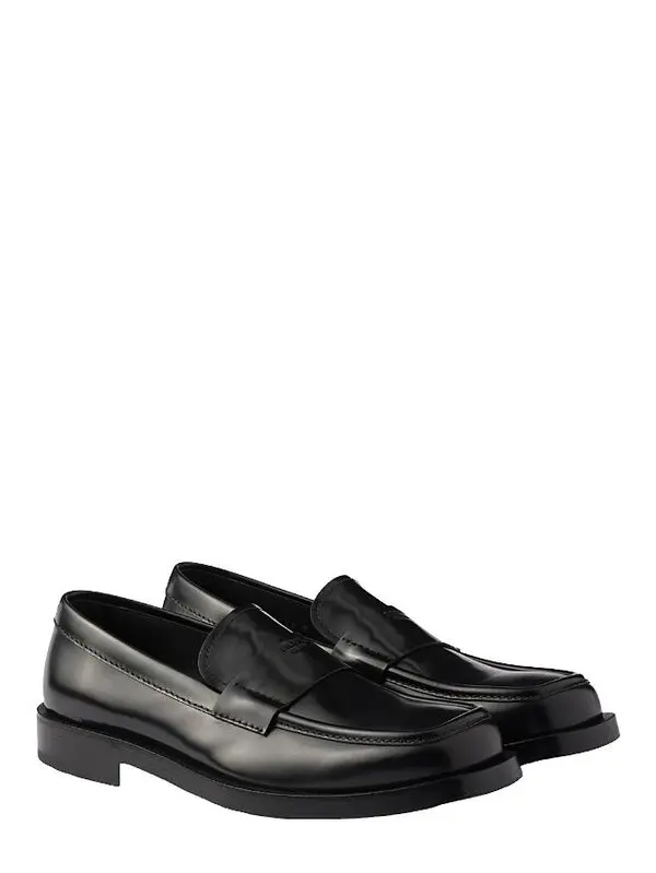 Prada Brushed Leather Loafers - Black