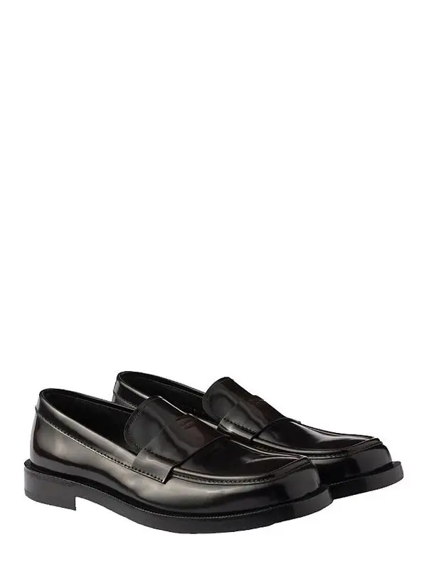 Prada Brushed Leather Loafers - Brown