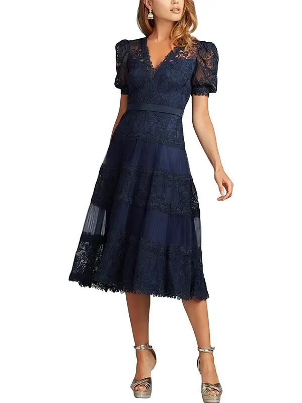 Tadashi Shoji Fatiha Floral Lace And Chiffon Dress - Blue