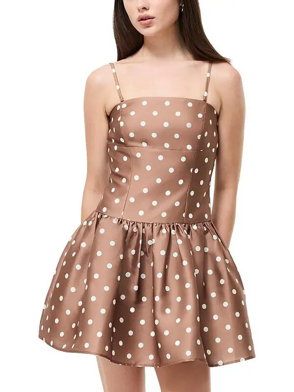 French Connection Structured Taffeta Polka Dot Dress - Cafe Brown/cream