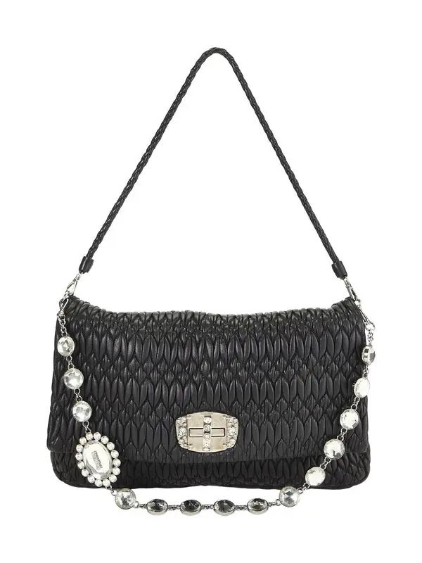 Miu Miu Nappa Crystal Flap Shoulder Bag - Black