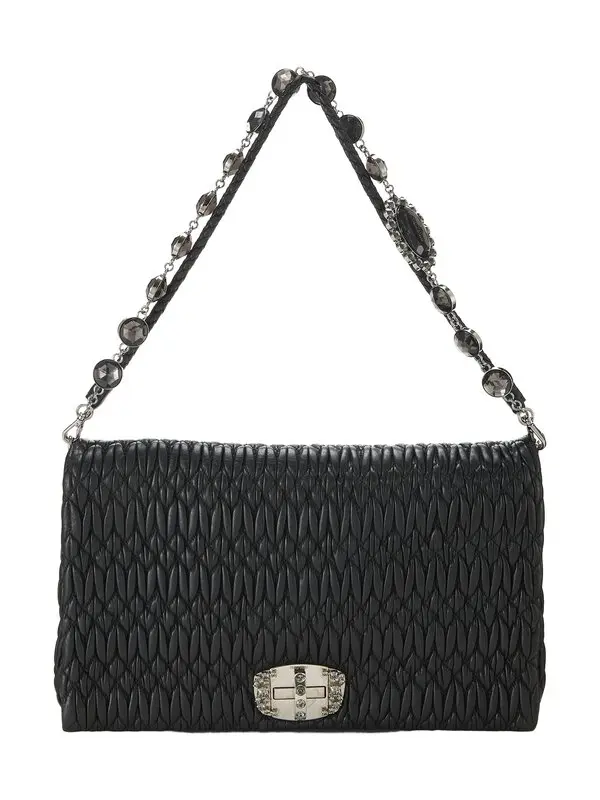 Miu Miu Nappa Crystal Flap Shoulder Bag - Black