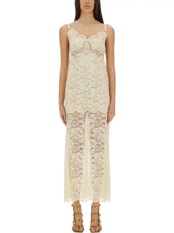 Rabanne Long Lace Dress - Beige