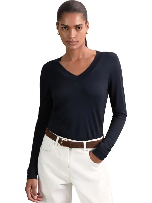 REISS Brady Jersey V-neck Top - Navy