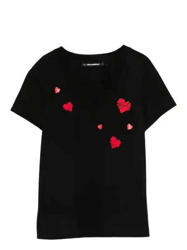 Karl Lagerfeld Heart-motif V-neck T-shirt - Black