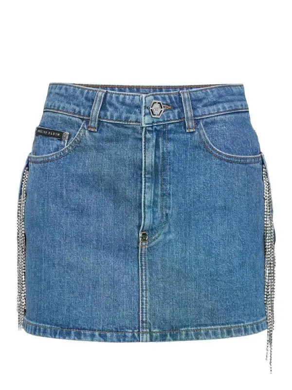Philipp Plein Crystal-embellished Denim Mini Skirt - Blue