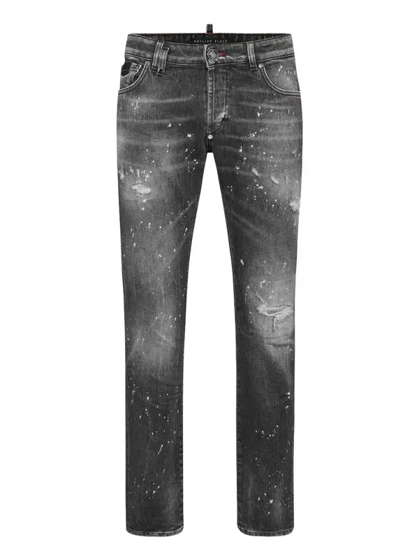 Philipp Plein Distressed Paint-splattered Jeans - Grey