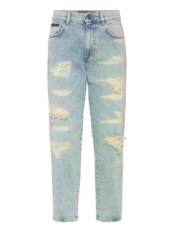 Philipp Plein Ripped Cropped Jeans - Blue