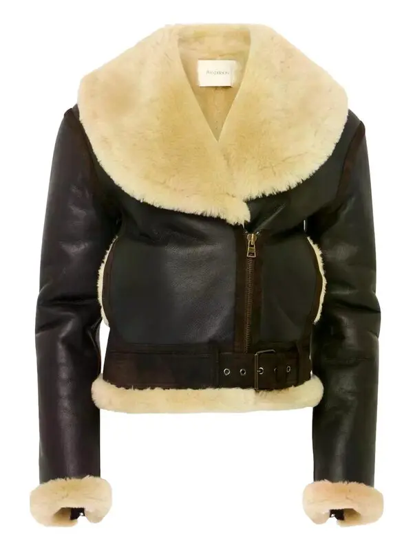JW Anderson Shearling-collar Leather Jacket - Brown