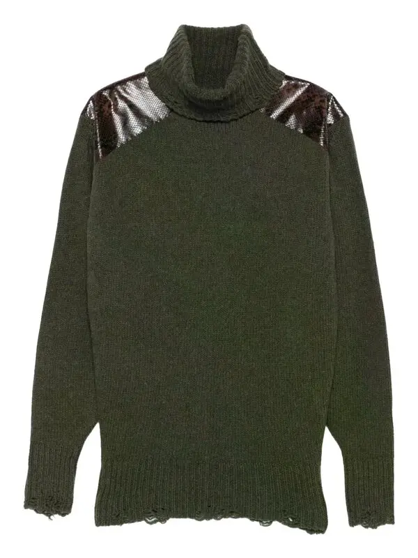 Stella McCartney Paneled Frayed-hem Sweater - Green