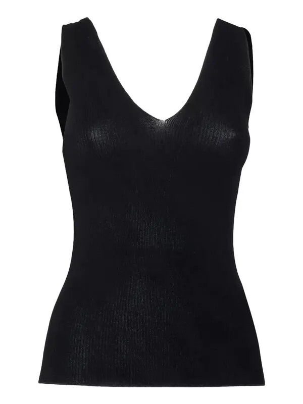 FILIPPO DE LAURENTIIS Ribbed V-neck Top - Black