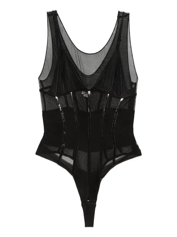 Elisabetta Franchi Mesh Panelled Bodysuit - Black