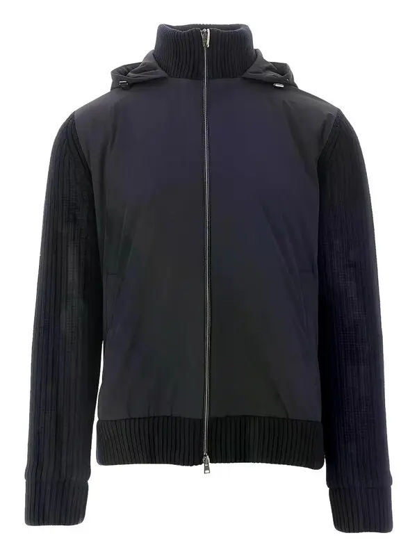 Herno Hooded Jacket With Knitted Sleeves - Blue