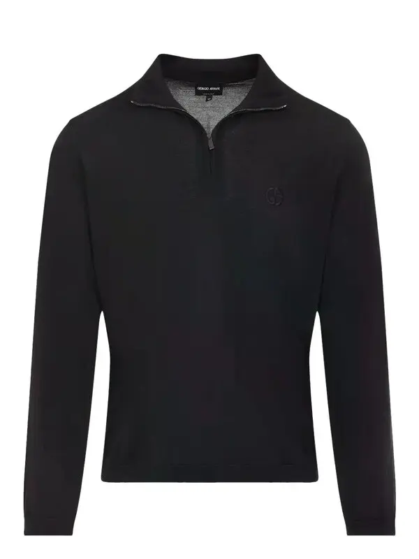 Giorgio Armani Logo-embroidered Wool Polo Sweater - Black