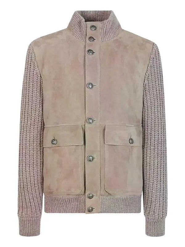 Brunello Cucinelli Suede Jacket With Knitted Sleeves - Neutrals
