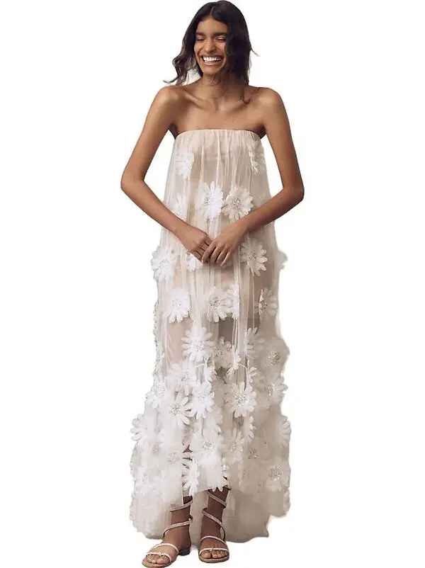 HELSI Athena Strapless 3d Floral High-low Dress - Off White