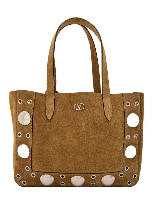 Valentino Garavani Nellcôte Medium Studded Suede Tote - Camel