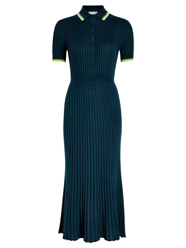 Gabriela Hearst Eyot Ribbed Silk And Cashmere-blend Shirt Dress - Denim