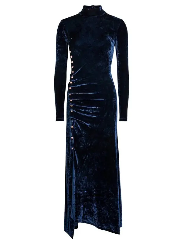 Rabanne Gathered Velvet Gown - Navy