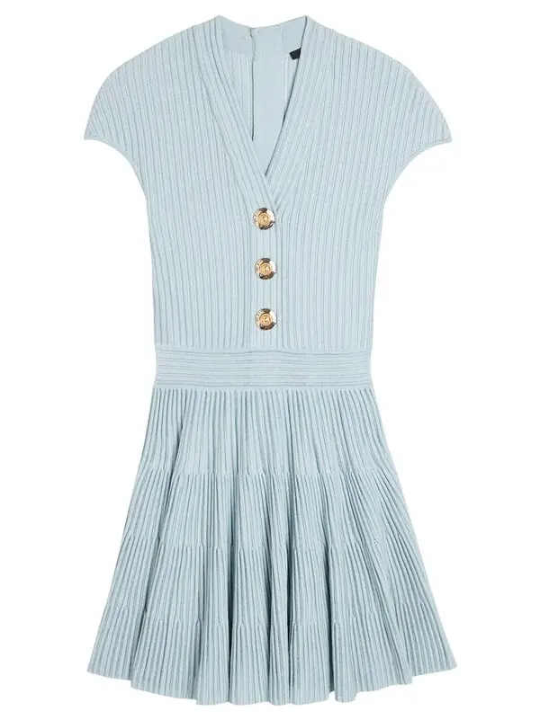 Balmain Textured Knit Mini Dress - Blue And White