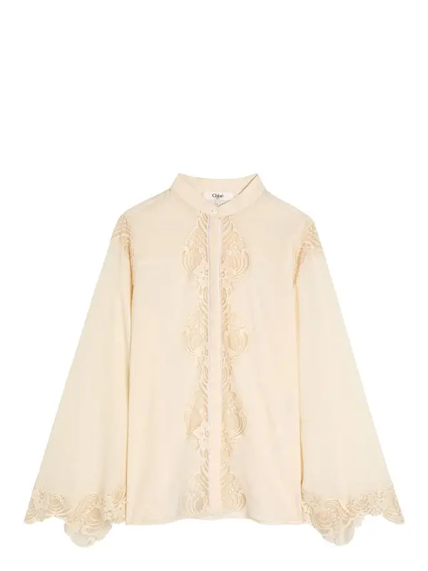 Chloé Lace-embellished Silk-georgette Blouse - White