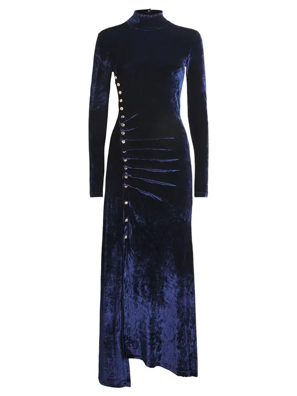 Rabanne Velvet Asymmetric Midi Dress - Navy