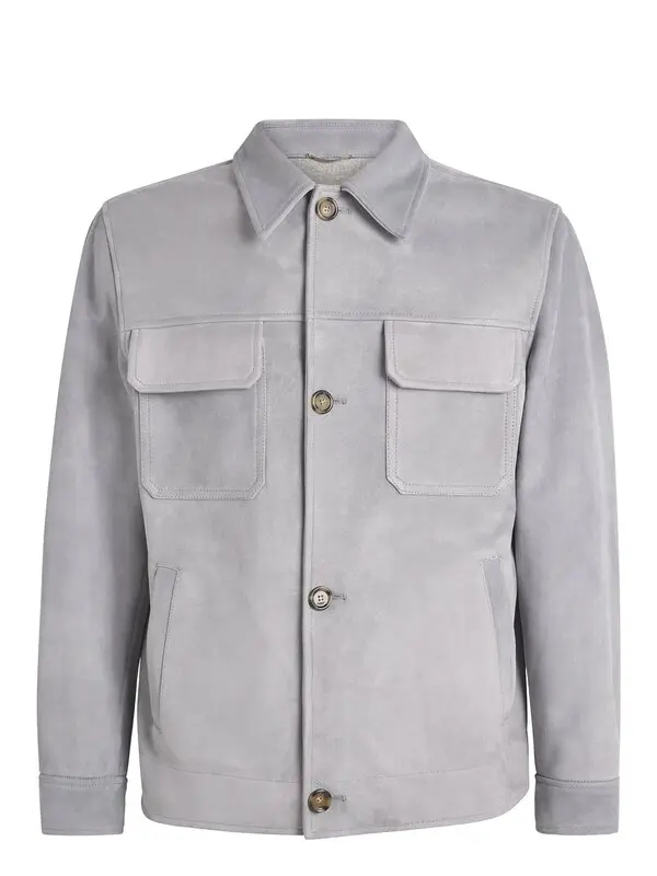 LARDINI Suede Twin-pocket Jacket - Grey