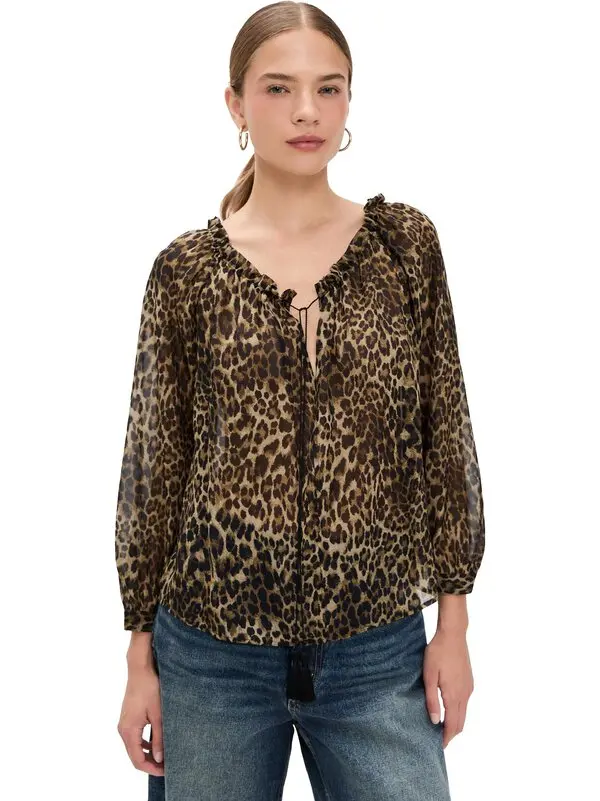 NILI LOTAN Carley Silk Blouse - Vintage Leopard Print