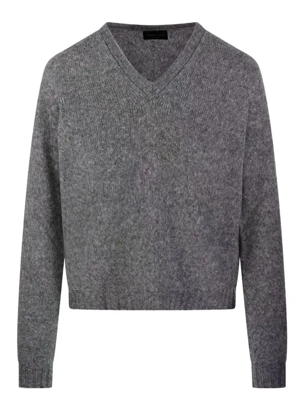 ROBERTO COLLINA V-neck Fine Knit Sweater - Grey