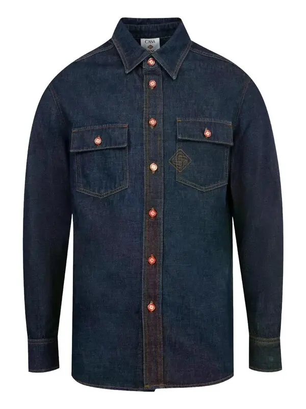 Casablanca Monogram-motif Denim Shirt - Blue