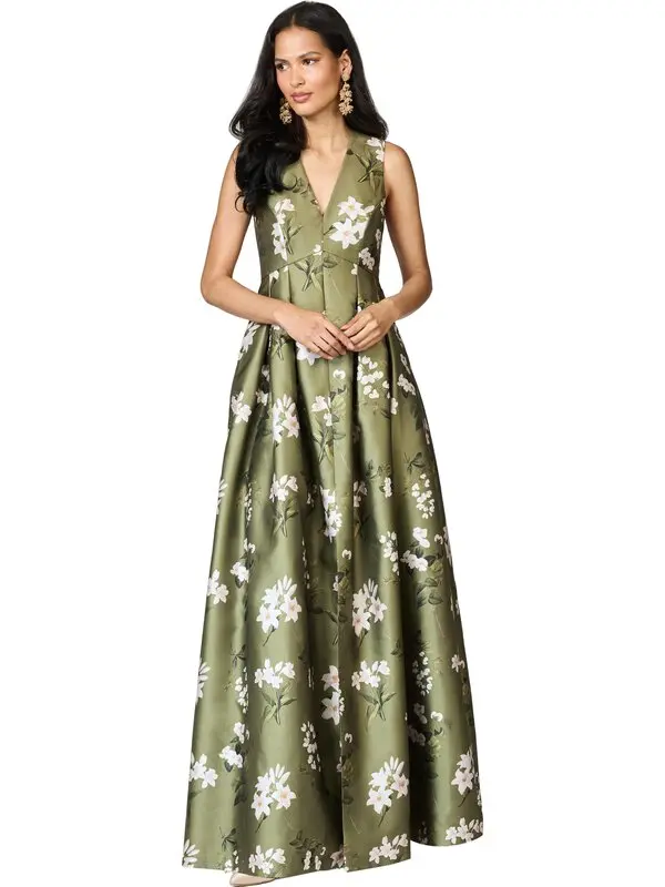 Sachin & Babi Printed Mikado Brooke Gown - Moss Formosa
